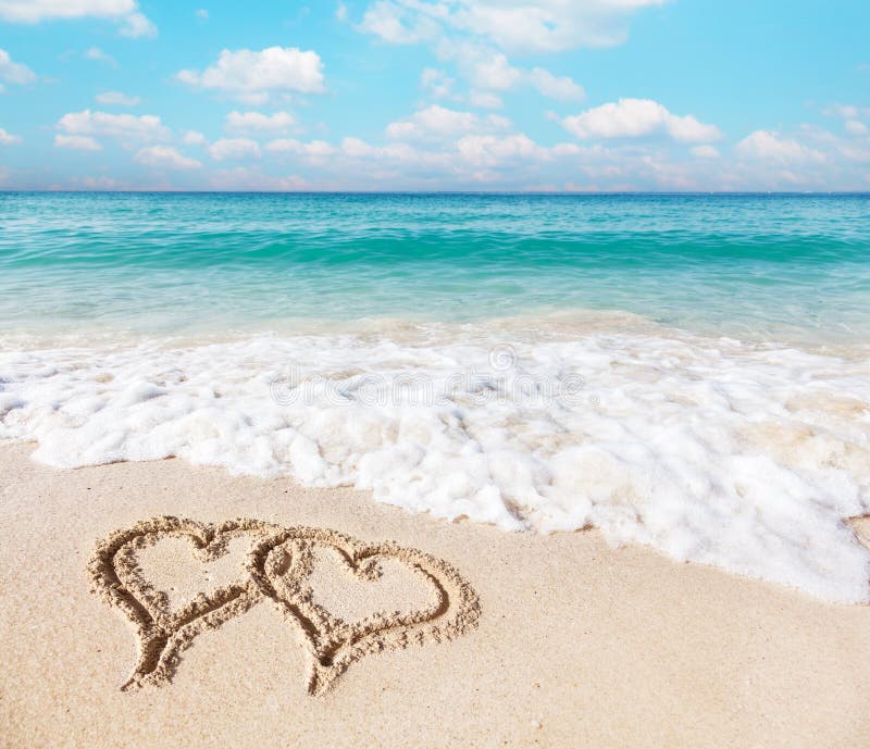 Hearts Drawn on the Beach Sand. Stock Image - Image of water, drawn ...