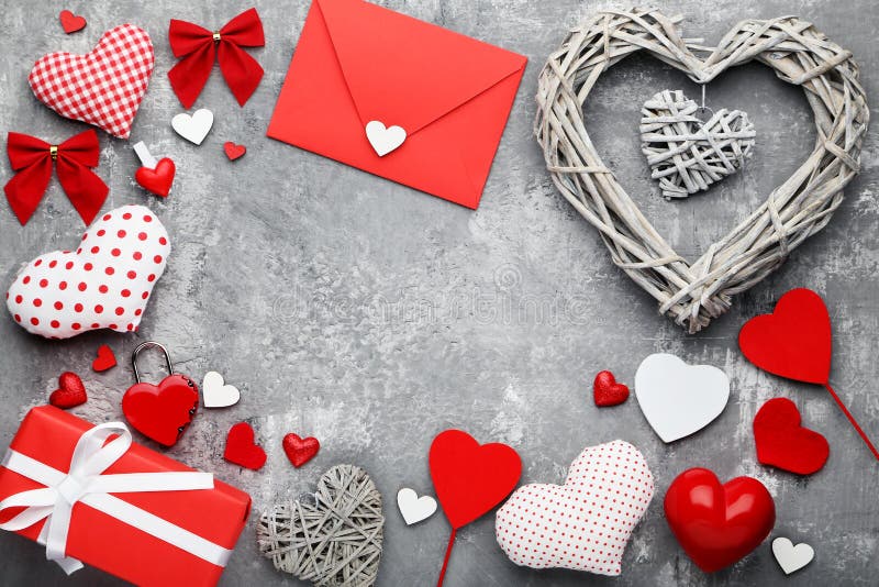Hearts, Envelope and Gift Box Stock Image - Image of gift, concept ...