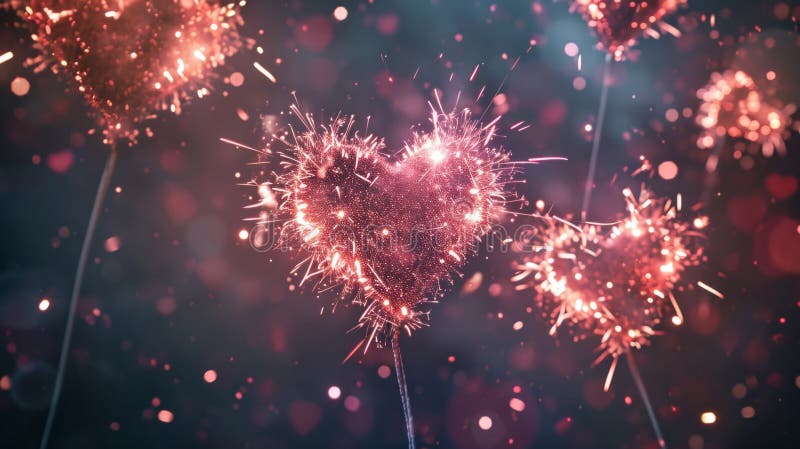 Hearts and Fireworks - Celebration of Love and Joy Stock Photo - Image ...