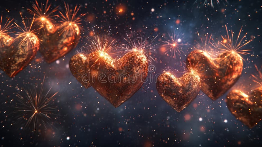 Hearts and Fireworks - Celebration of Love and Joy Stock Photo - Image ...