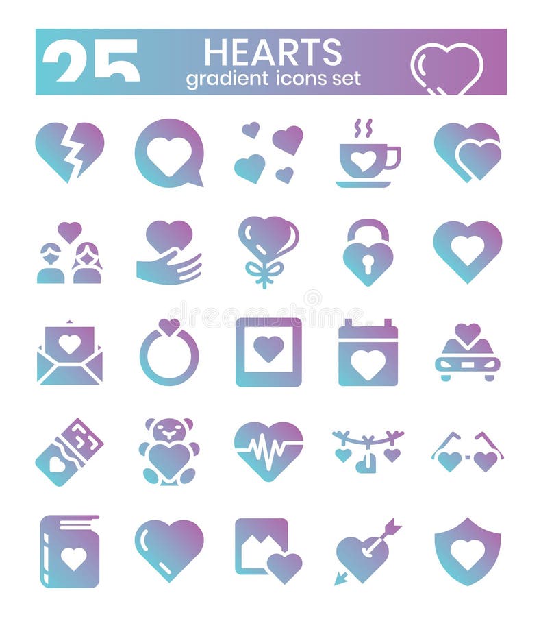 Hearts Flat Gradient Icons Set . Stock Vector - Illustration of hearts ...