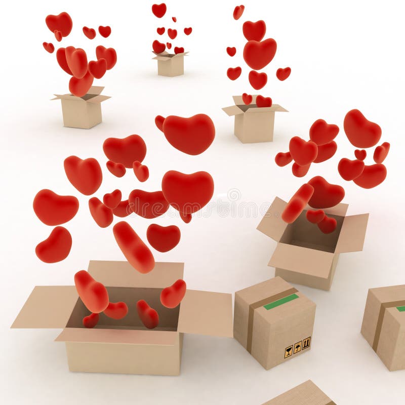 Hearts flying out of boxes stock illustration. Illustration of ...