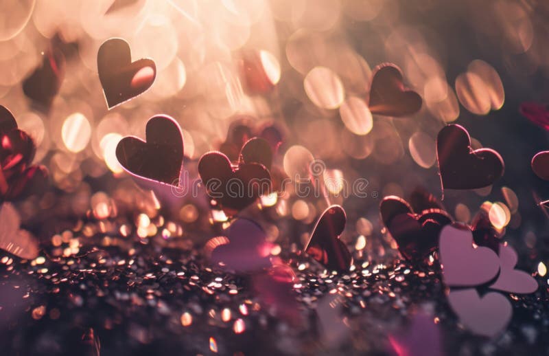 Hearts Flying Together Glitter Background Romantic Card Stock Photos ...