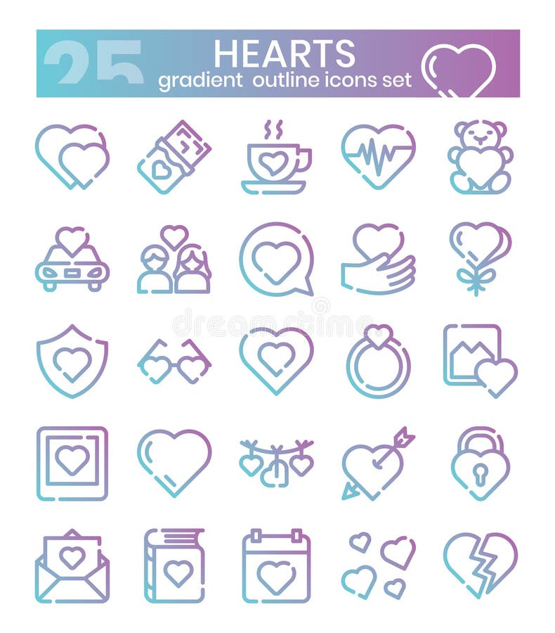 Hearts Gradient Outline Icons Set . Stock Vector - Illustration of vector, heart: 380436517