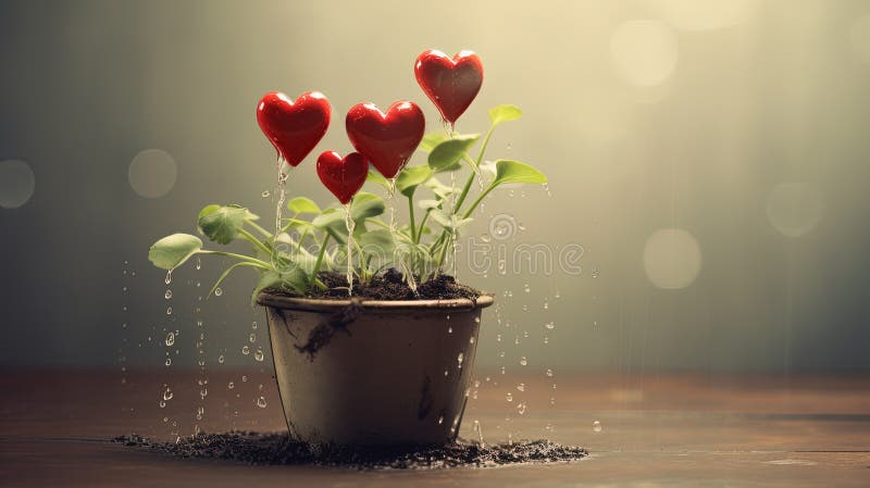 Hearts Growing on a Small Plant. Generative AI Stock Illustration ...