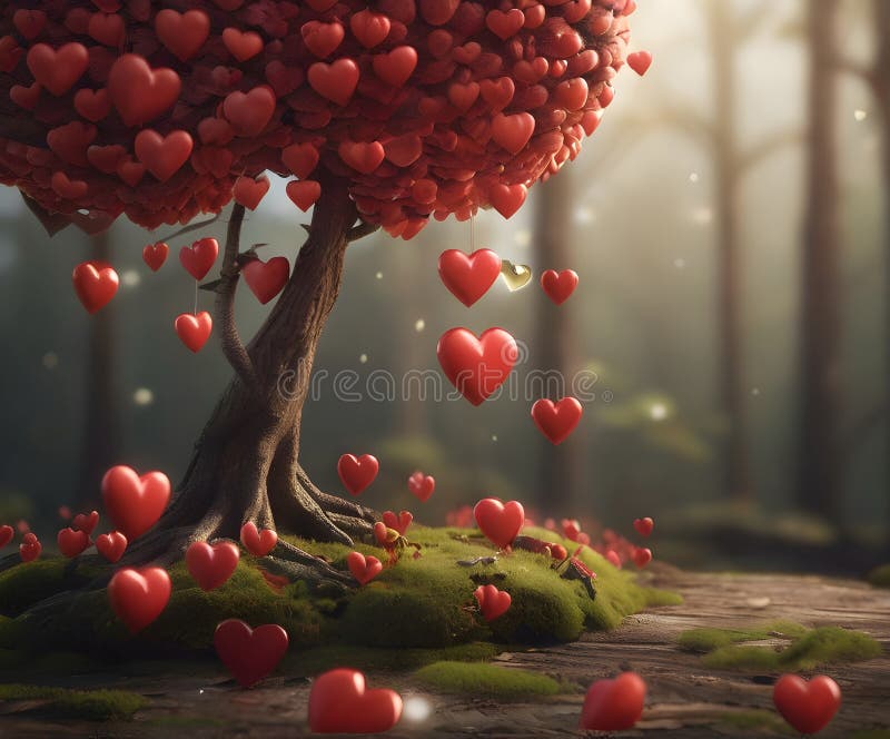 Hearts Growing on Tree, Valentines Day Stock Illustration ...