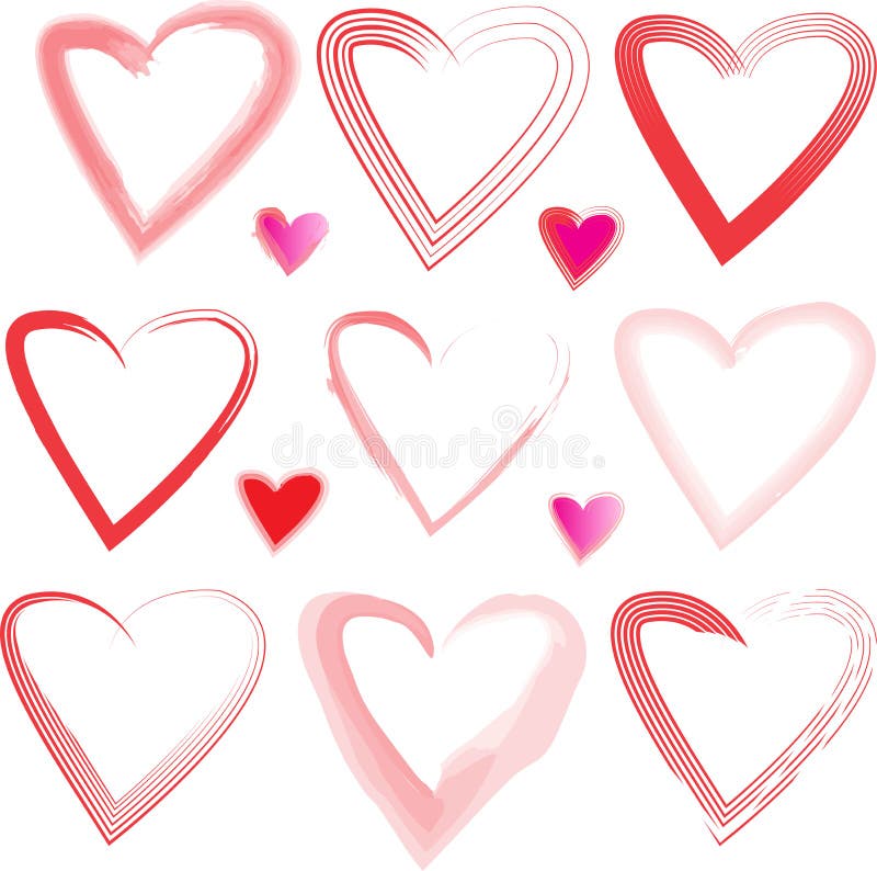 13 Hearts Hand Drawn Effect Stock Vector - Illustration of painted ...