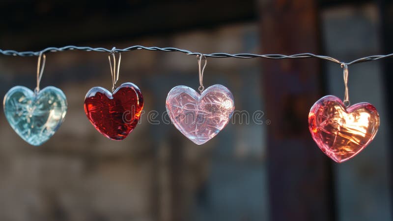 Hearts Hanging on Wire, Hearts on Wire Stock Photo - Image of sign, rope: 354001142
