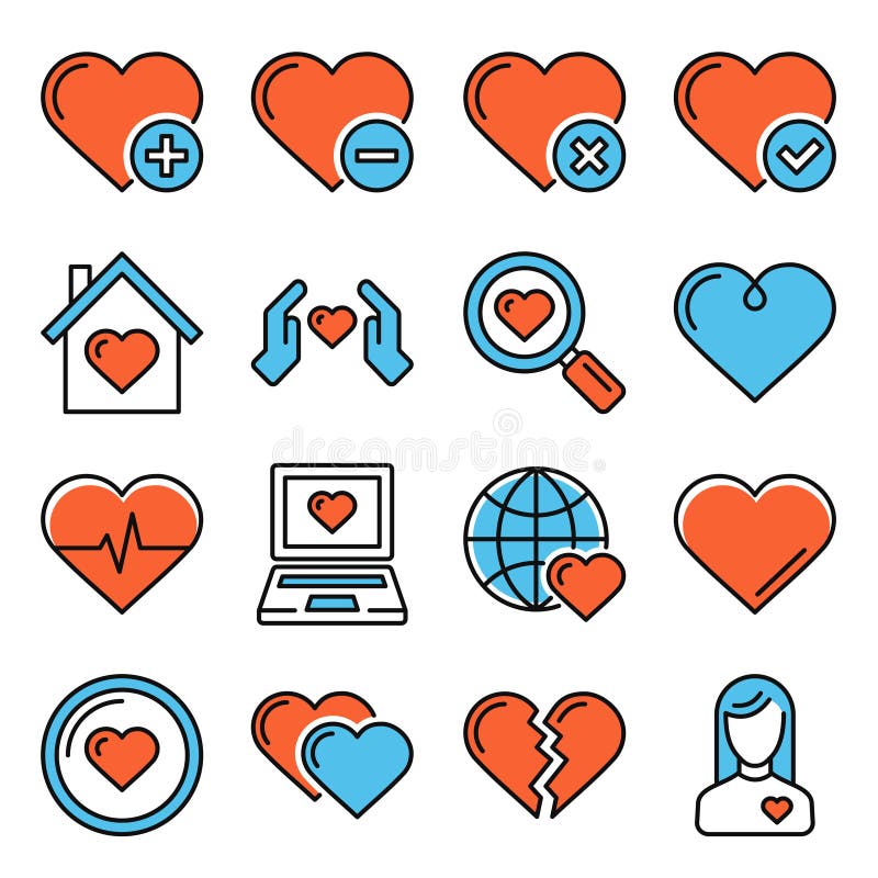 Hearts Icons Set on White Background. Vector Stock Illustration ...