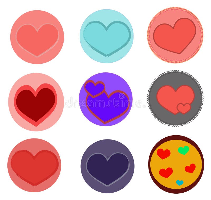 Simple Heart, Hearts Labels Circles, Card Hearts Marked Colored Emblems ...