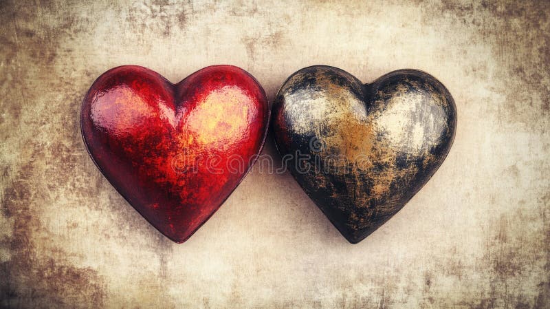 Hearts of Love: Red and Black Metal Heart Connection Stock Photo ...