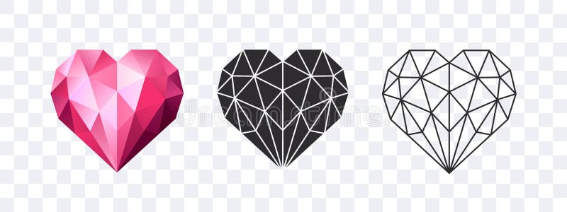 Hearts in Low Poly Style. Symbols of Love. Emoticons Hearts Stock ...