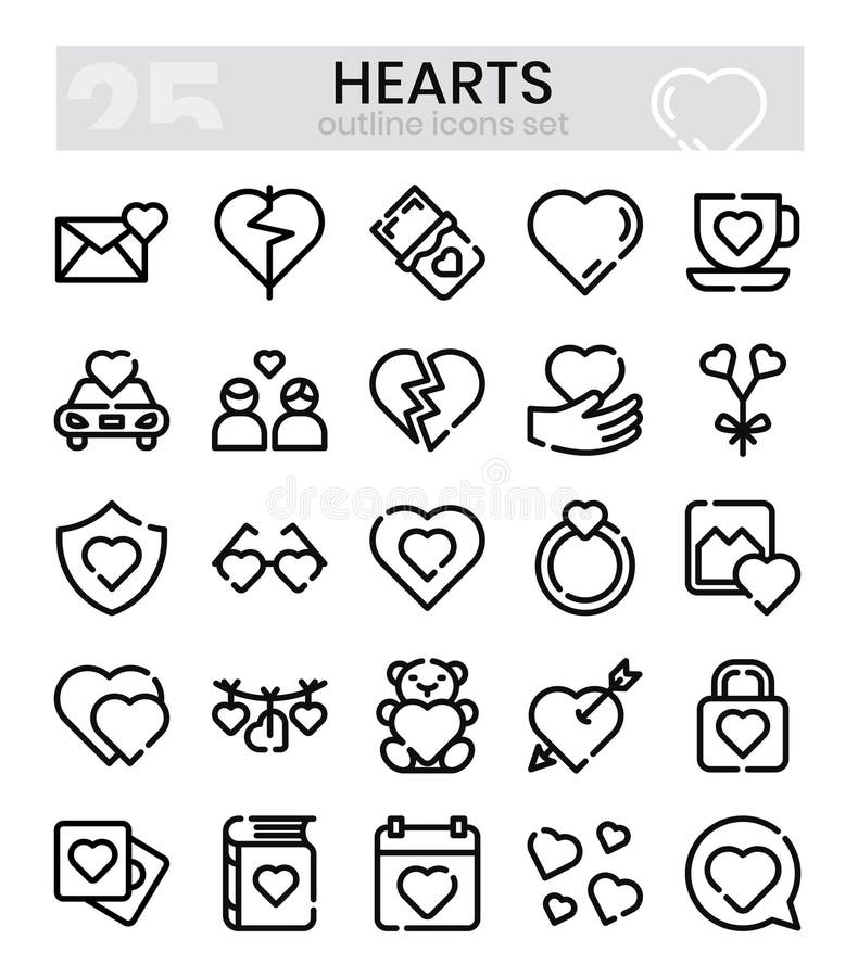 Hearts outline icons set stock vector. Illustration of shield - 380436528