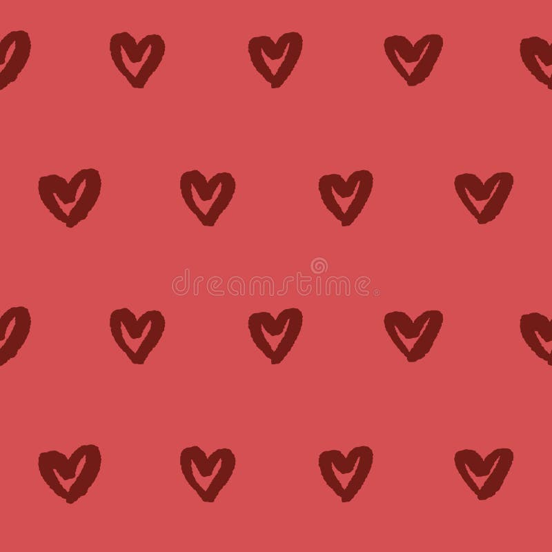 Hearts Pattern Repeat with Textured Hand Drawing in Red Background ...