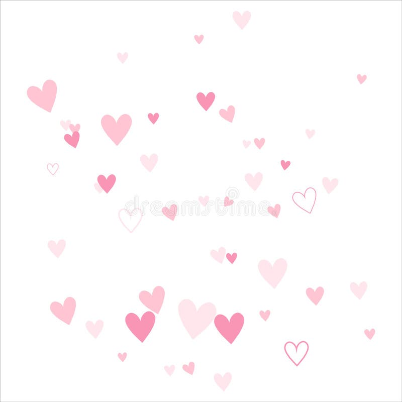 Hearts Random Falling on White Background. Bunch of Pink Hearts Random ...