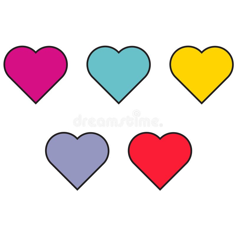 5 Hearts Vintage Pop Colour Heart Vector Icon Stock Vector ...