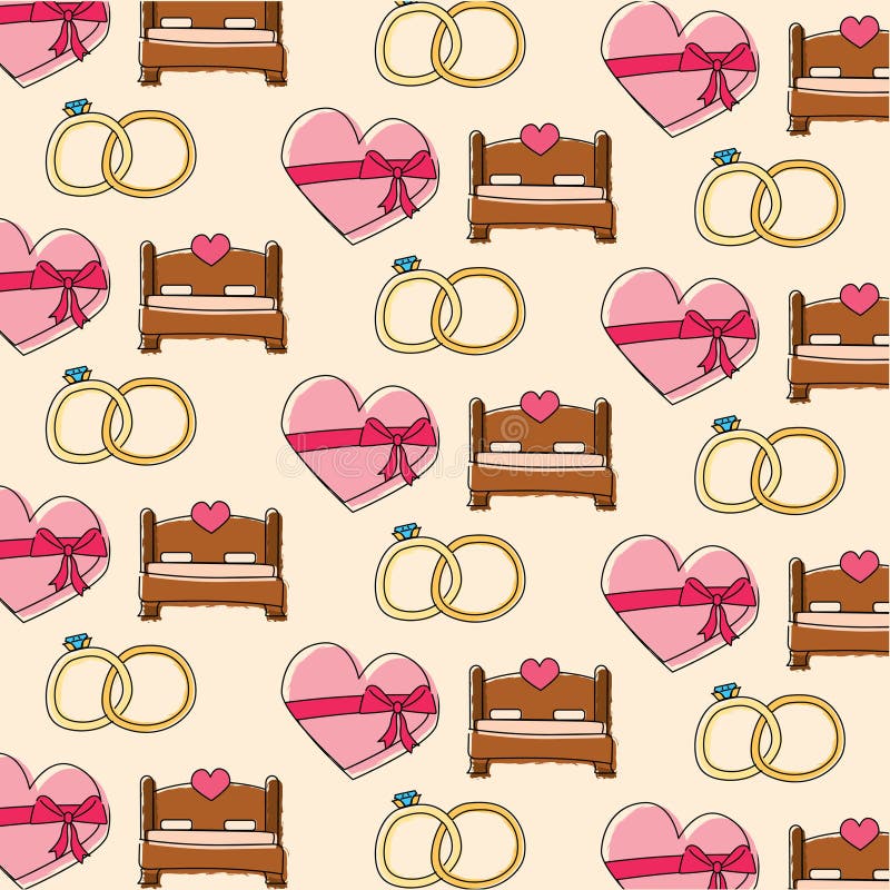 Hearts Rings and Bed. Vector Stock Vector - Illustration of couple ...