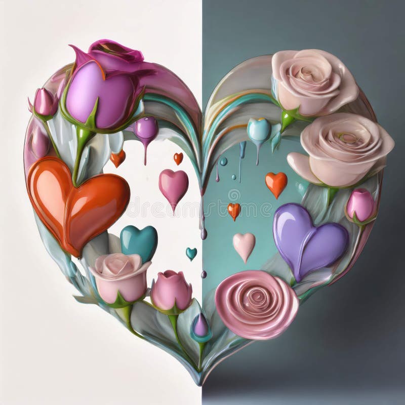 Hearts and Roses Formed into a Large Heart Stock Illustration ...