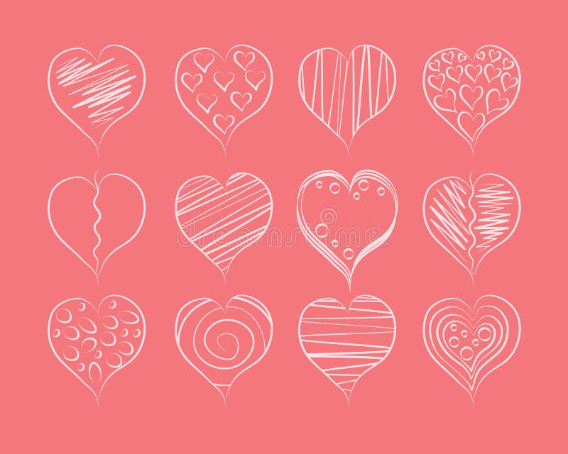Hearts Set. a Large Set of Hearts with Various Patterns. a Doodle-style ...