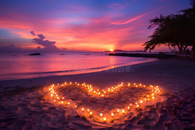 Hearts Shape in the Sand at the Beach of Sunset Warm Light. Stock ...