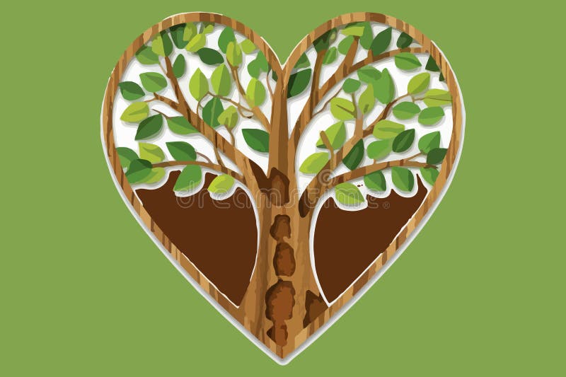 Hearts Shaped Tree Vector Illustration Isolated on a Green Background ...