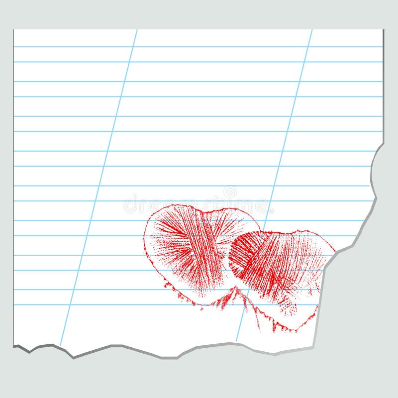 Hearts on a Sheet of Notebook Stock Vector - Illustration of sign ...