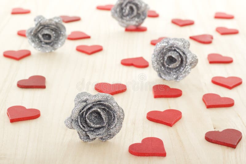 Hearts with Silver Colored Roses for Valentines Day Stock Image - Image ...