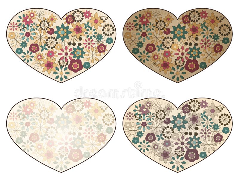 Hearts with Spring Floral Patterns Stock Vector - Illustration of ...