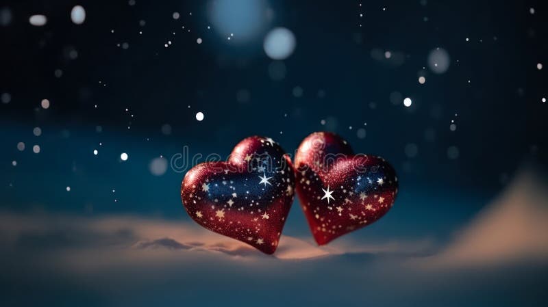 2 Hearts on Starry Night Sky Background, Symbol Love Generative Ai ...