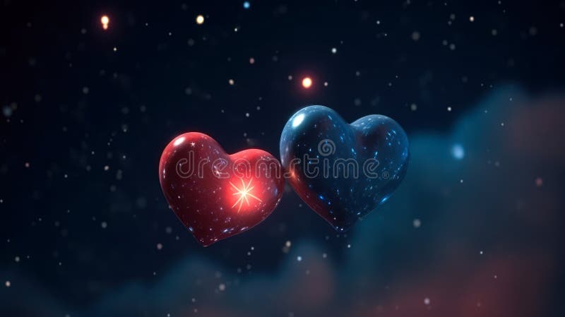 2 Hearts on Starry Night Sky Background, Symbol Love Generative Ai ...