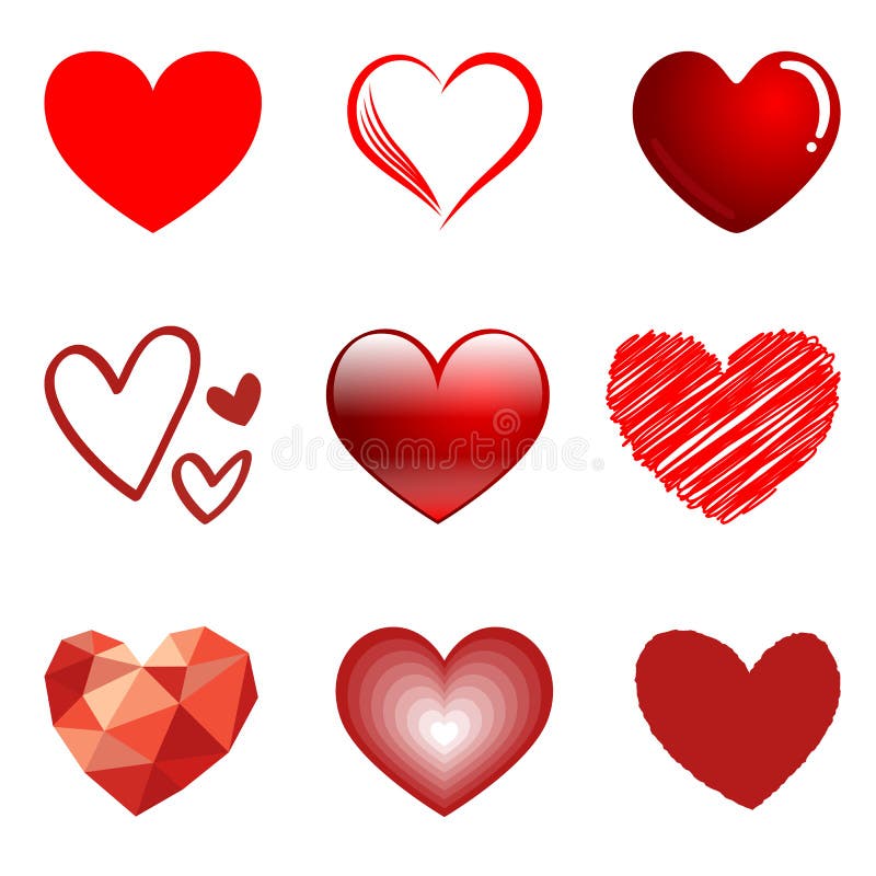 9 Hearts Style Vector Set ISolated on White Background. Stock ...