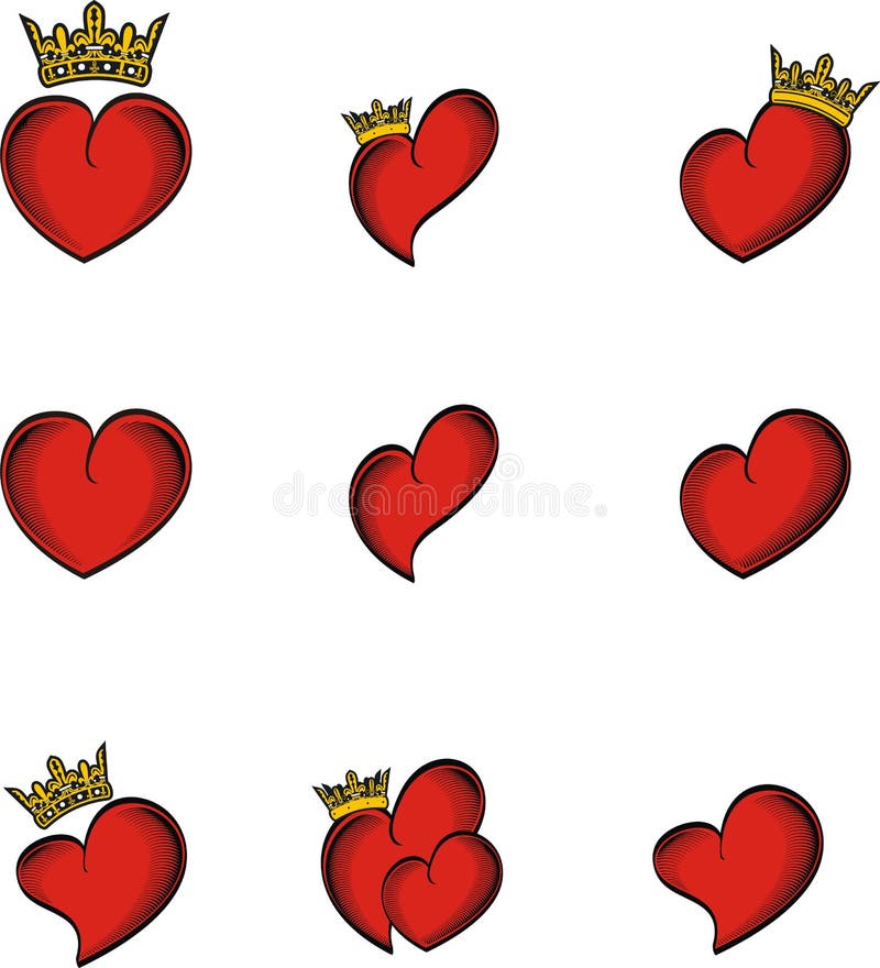 Red Crown Hearts Tattoo Set Stock Vector - Illustration of tattooing ...