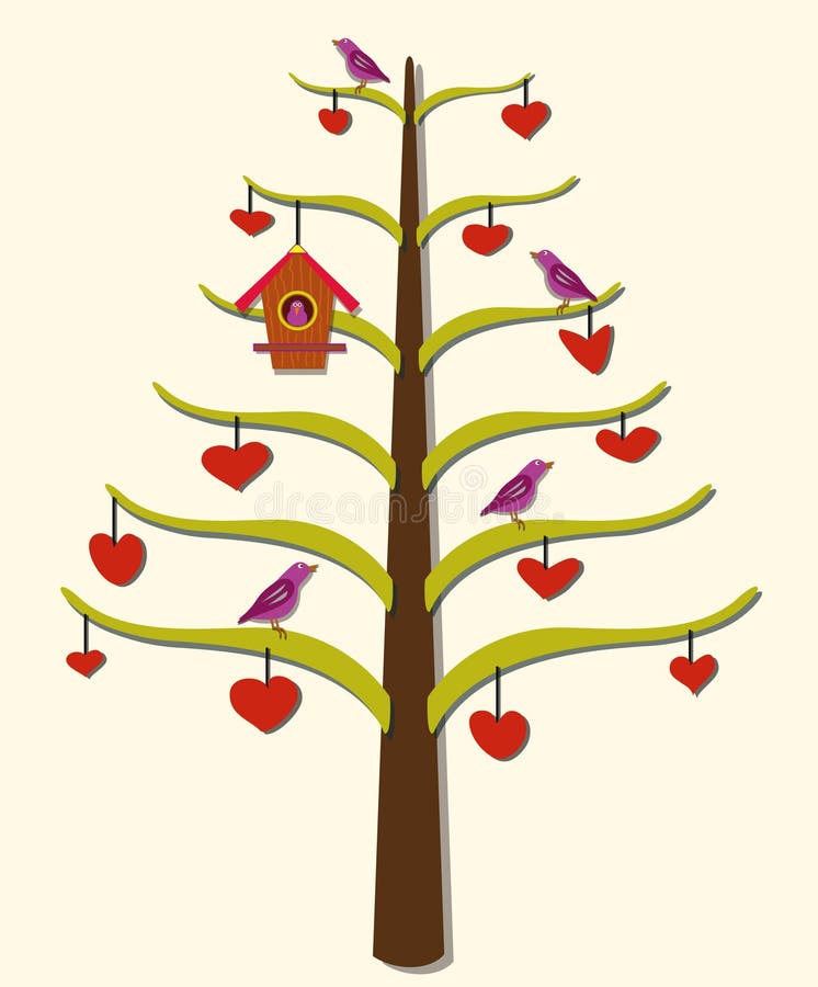 Hearts, tree, birds stock vector. Illustration of romantic - 36741729