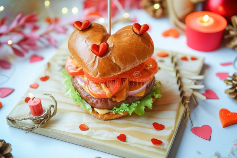 Heartshaped Burger with Themed Decorations Around Stock Photo - Image ...