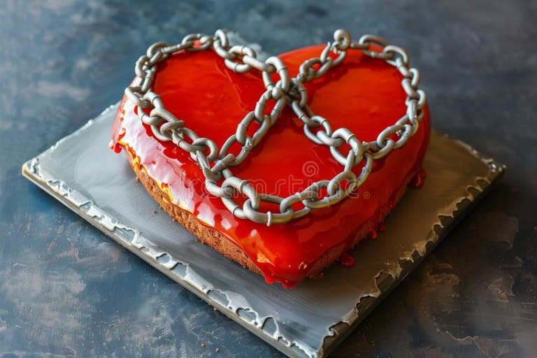 Heartshaped Cake with Edible Chains Draped Over it Stock Photo - Image ...