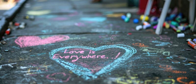 A Heartshaped Chalk Drawing on a Sidewalk with the Text Love is ...
