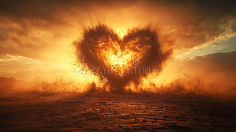 Heartshaped Explosion Illuminates the Dramatic Sunset Sky Creating a ...