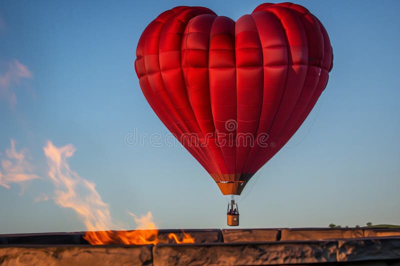 Heartshaped Hot Air Balloon Over a Fire Pit Stock Image - Image of love ...
