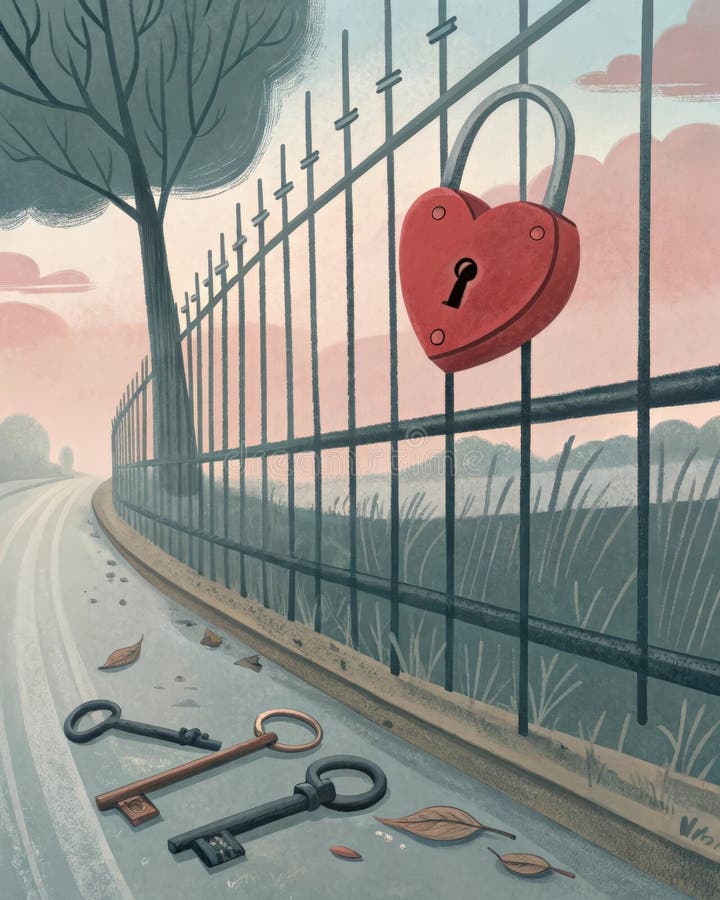 A Heartshaped Lock on a Fence Symbolizing Commitment and the Promise of Devotion with Keys Tered ...