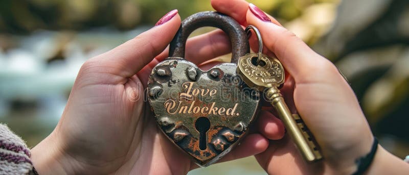 A Heartshaped Lock with a Key in a Couples Hands with the Caption Love ...