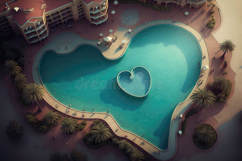 The Heartshaped Pool at the Hotel. Generative AI Stock Illustration ...