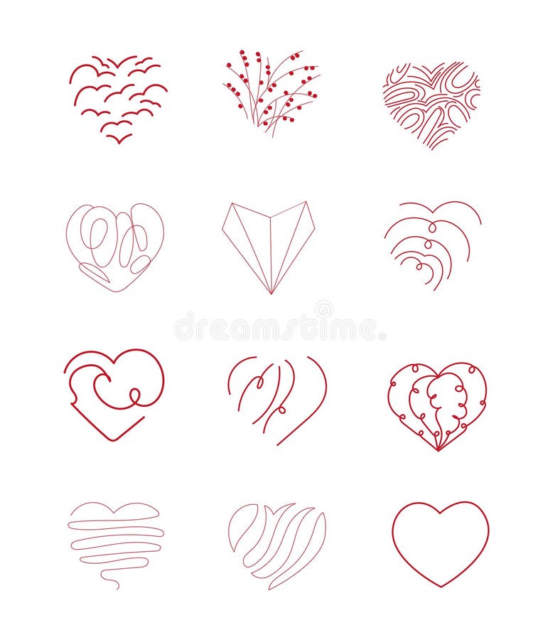 Hearts Icon Set.Stylized Heart Design. Valentine S Day Design.Line ...