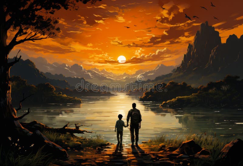 A Heartwarming Father-son Moment Captured Against a Beautiful Sunset ...