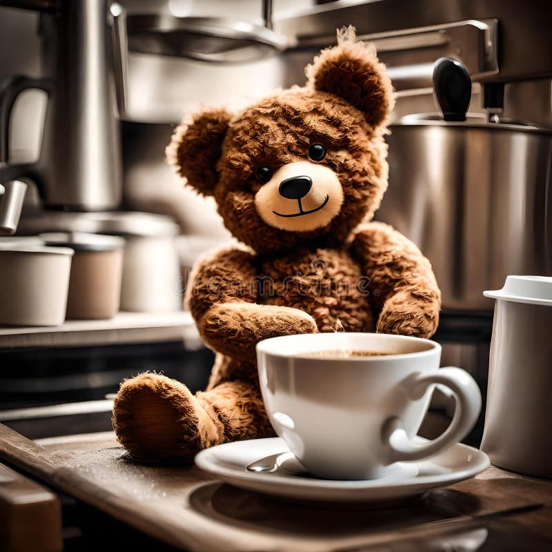 Cozy Coffee Break with Brown Teddy Bear Stock Illustration ...