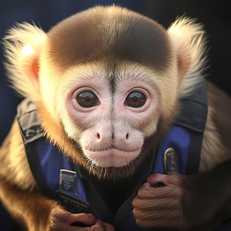 Adorable Capuchin Monkey with Disability Support Vest Stock ...
