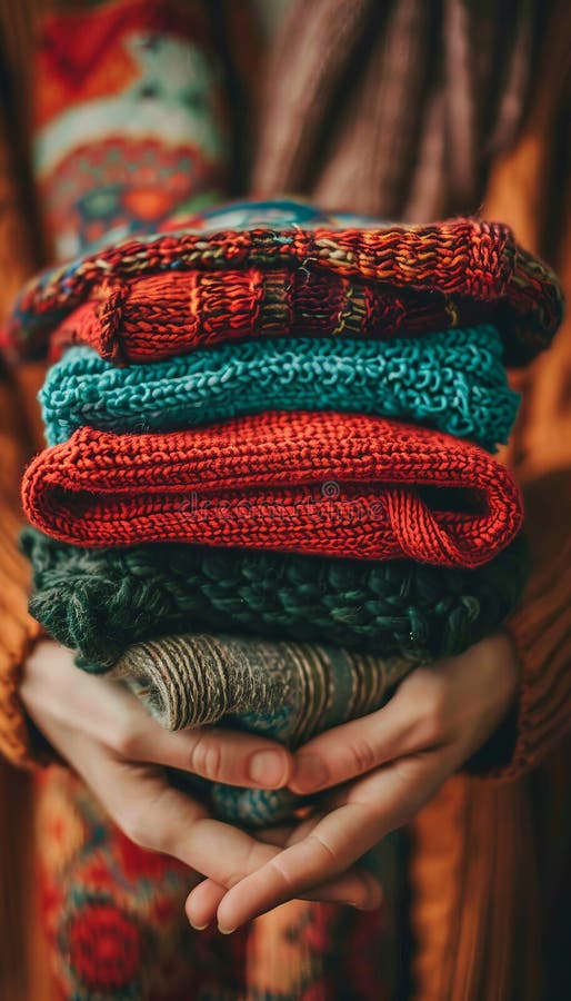 A Heartwarming Image of Caring Hands Offering Neatly Folded Clothes for ...