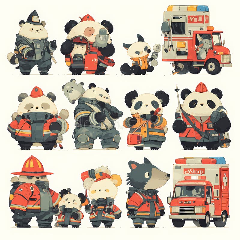 Rescue Panda Bears in Action Stock Illustration - Illustration of ...