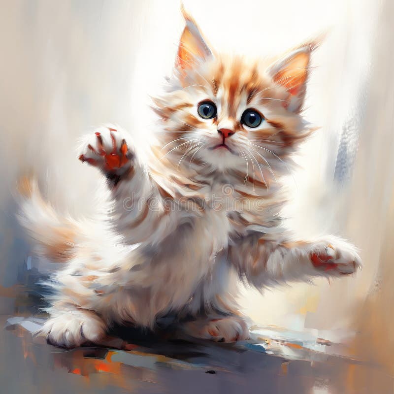 Playful Kitten Reaching Out with Paw in Soft Light Stock Image - Image ...
