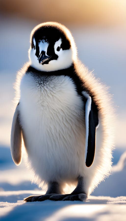A Heartwarming Image of a Fluffy Penguin Chick Standing on the Snow ...