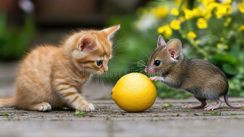 Heartwarming Moment As a Playful Orange Kitten and a Tiny Mouse ...